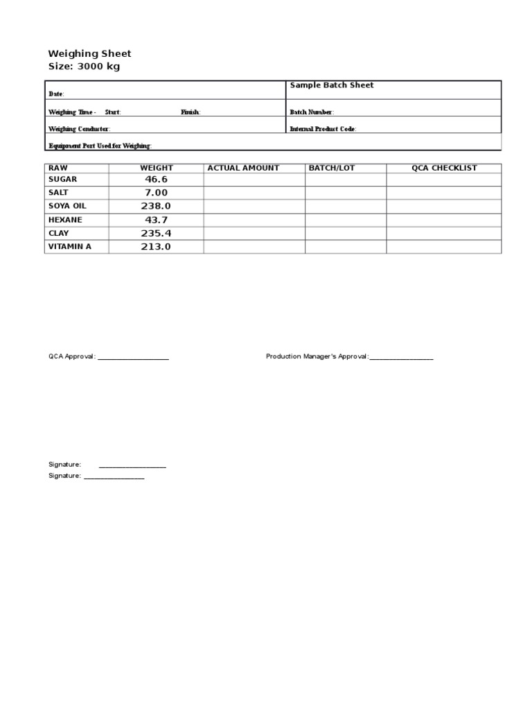 Sample Weighing Sheet | PDF
