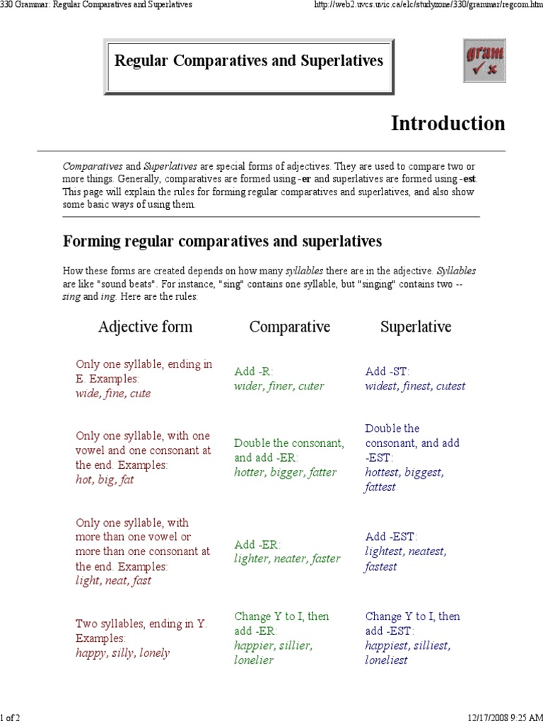 Regular Comparatives & Superlatives | PDF