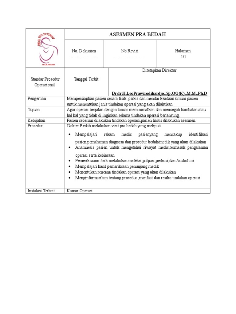 Asesmen Pra Bedah | PDF