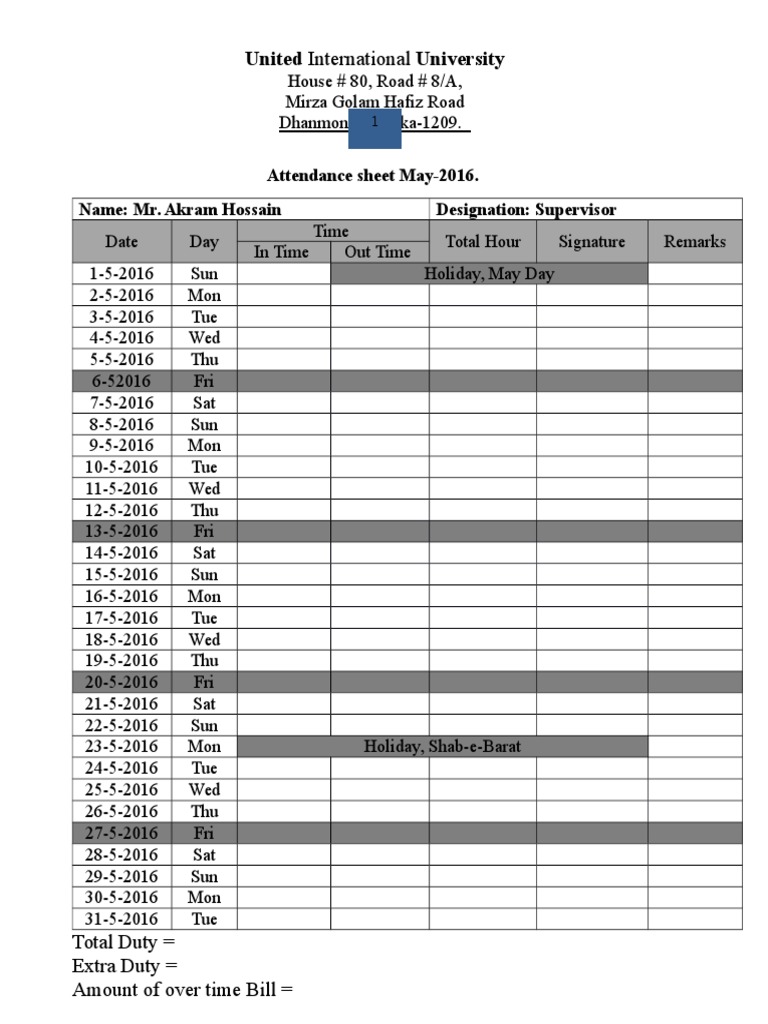 Attendance Sheet For The Month of May | PDF | May Observances | Traditions
