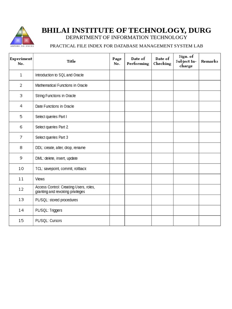 Index Dbms Lab | PDF