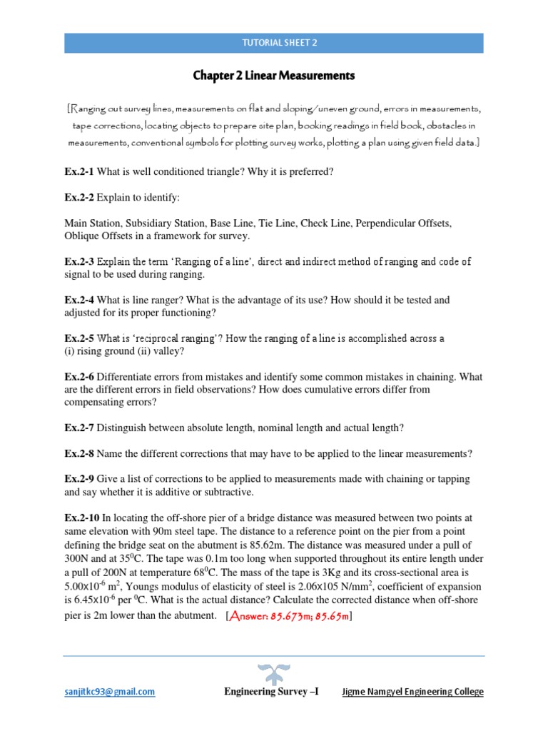 Tutorial Sheet 2: Linear Measurement | PDF | Surveying | Thermal Expansion