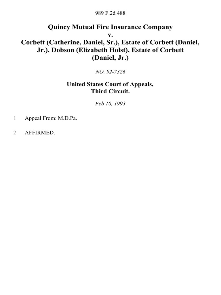 Quincy Mutual Fire Insurance Company v. Corbett (Catherine, Daniel, SR ...
