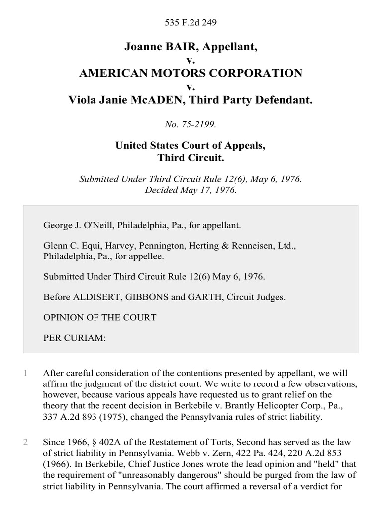 Joanne Bair v. American Motors Corporation v. Viola Janie McAden Third ...