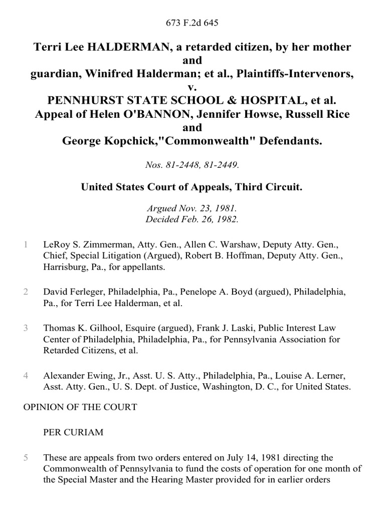 Halderman v. Pennhurst Appeals Summary | PDF | Majority Opinion | Appeal