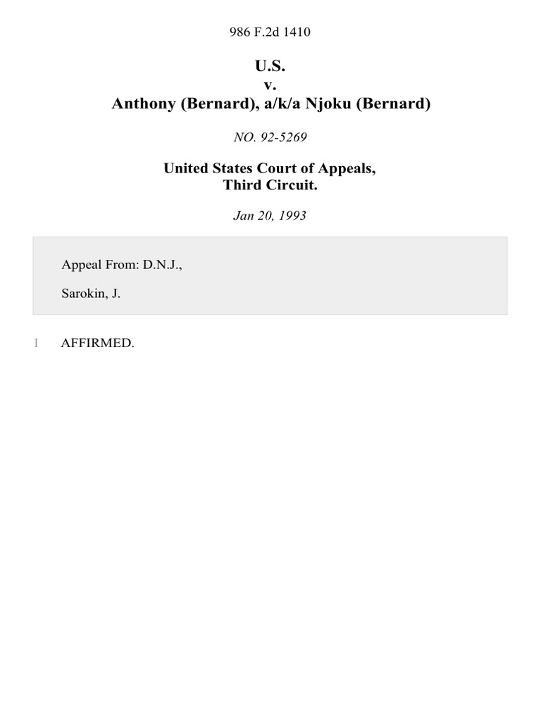United States v. Anthony (Bernard), A/K/A Njoku (Bernard), 986 F.2d ...