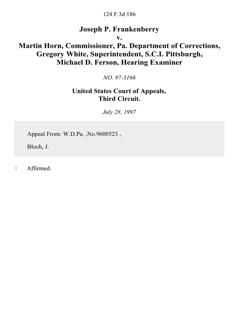 Joseph P. Frankenberry v. Martin Horn, Commissioner, Pa. Department of ...
