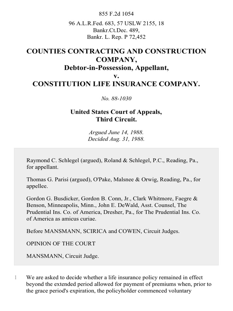 Counties Contracting and Construction Company, Debtor-In-Possession v ...