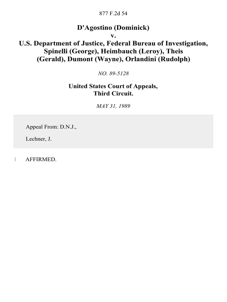 D'Agostino (Dominick) v. U.S. Department of Justice, Federal Bureau of ... D'Agostino (Dominick) v. U.S. Department of Justice, Federal Bureau of ...