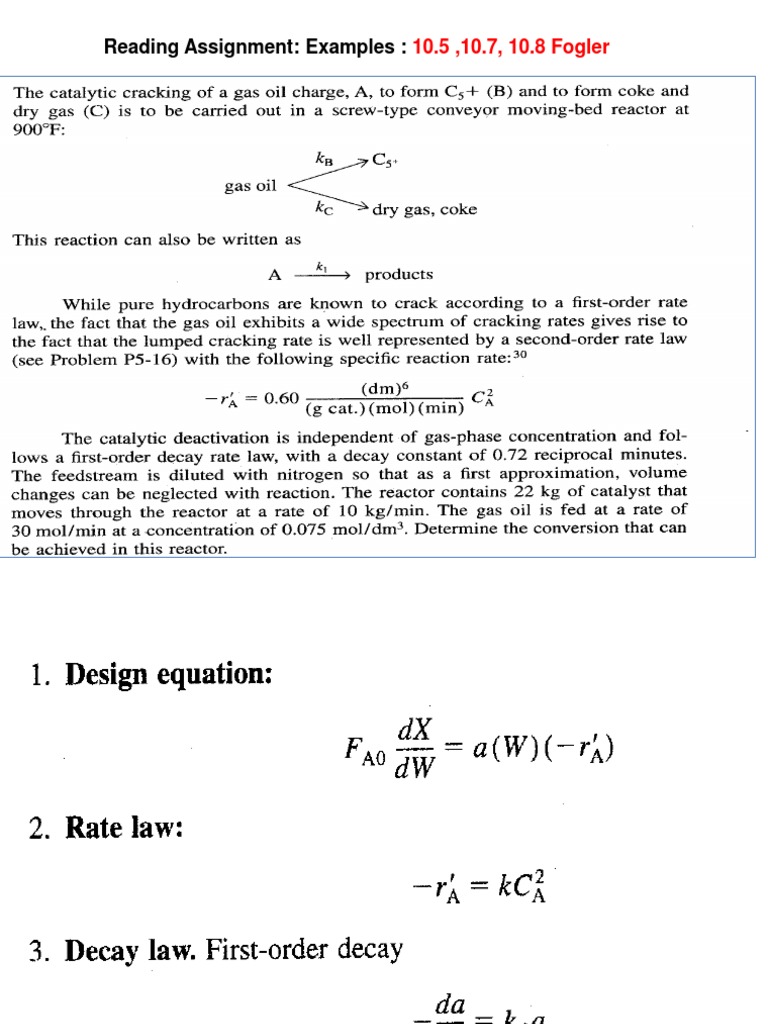 Reading Assignment: Examples:: 10.5, 10.7, 10.8 Fogler | PDF