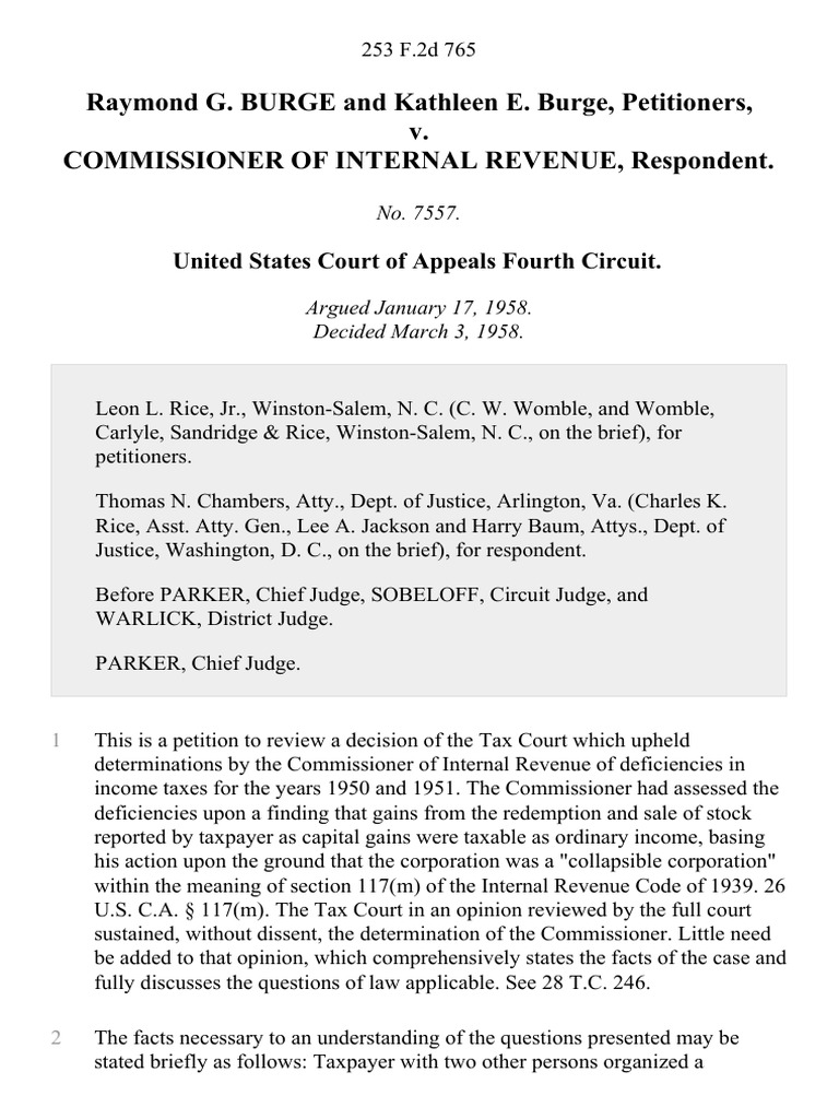 Raymond G. Burge and Kathleen E. Burge v. Commissioner of Internal ...