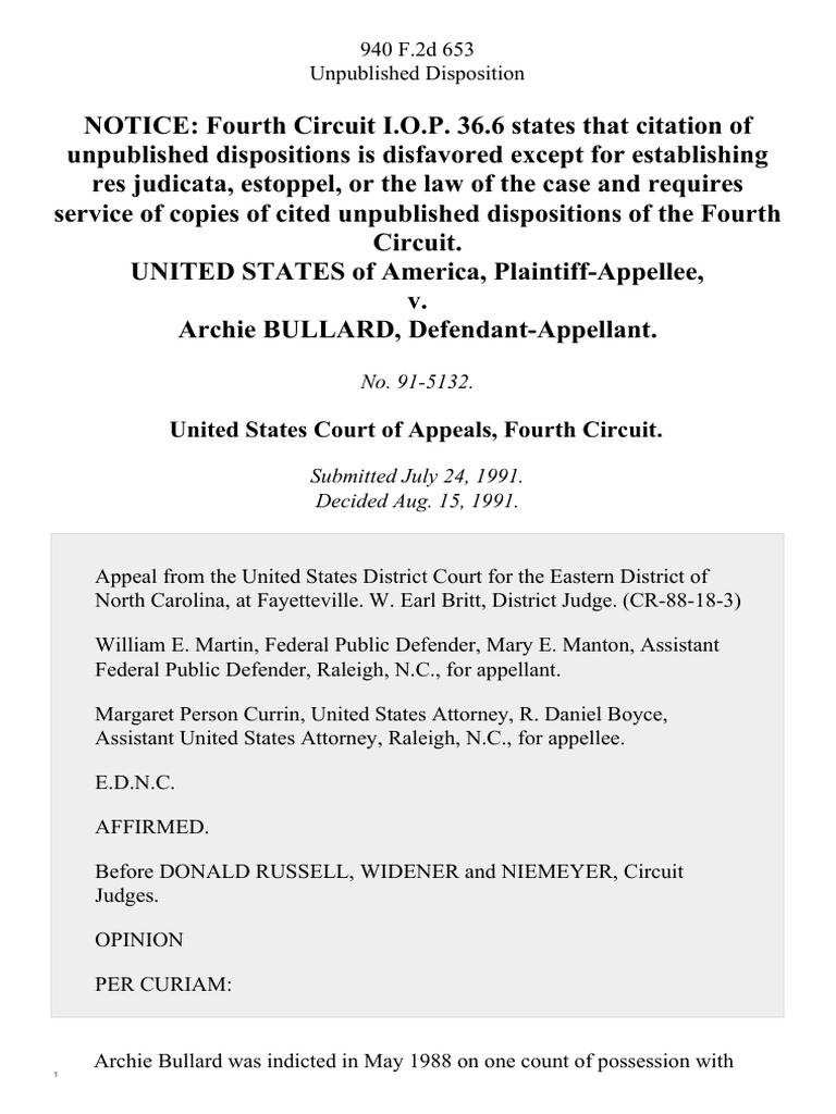 United States v. Archie Bullard, 940 F.2d 653, 4th Cir. (1991) | PDF ...