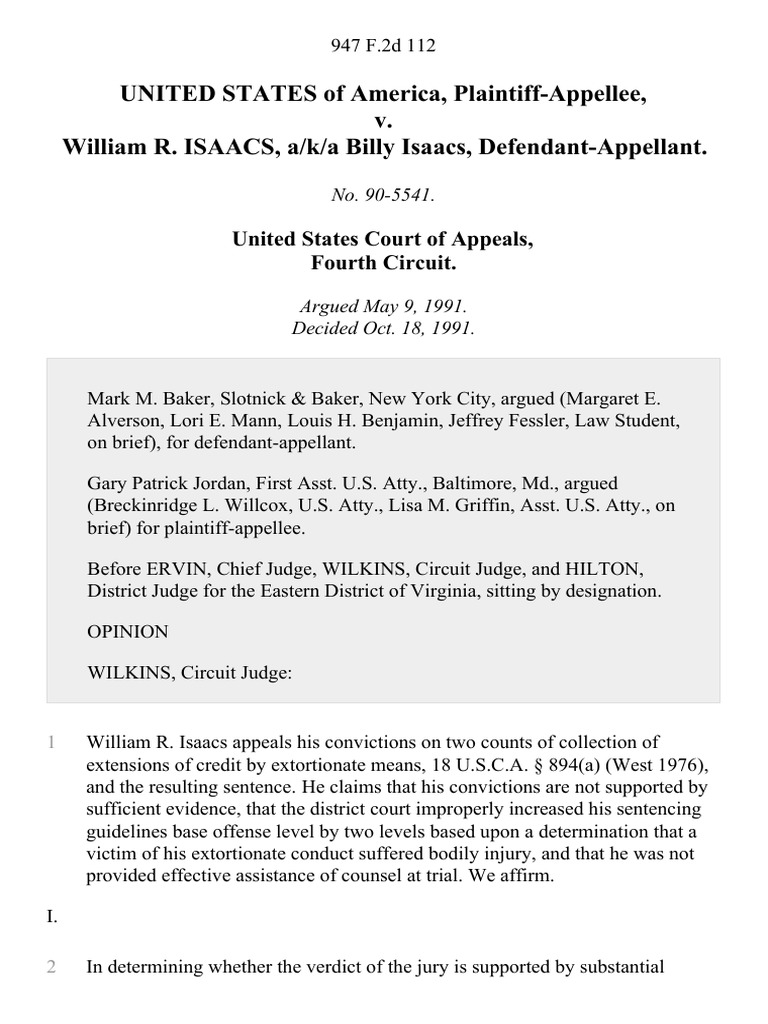 United States v. William R. Isaacs, A/K/A Billy Isaacs, 947 F.2d 112 ...