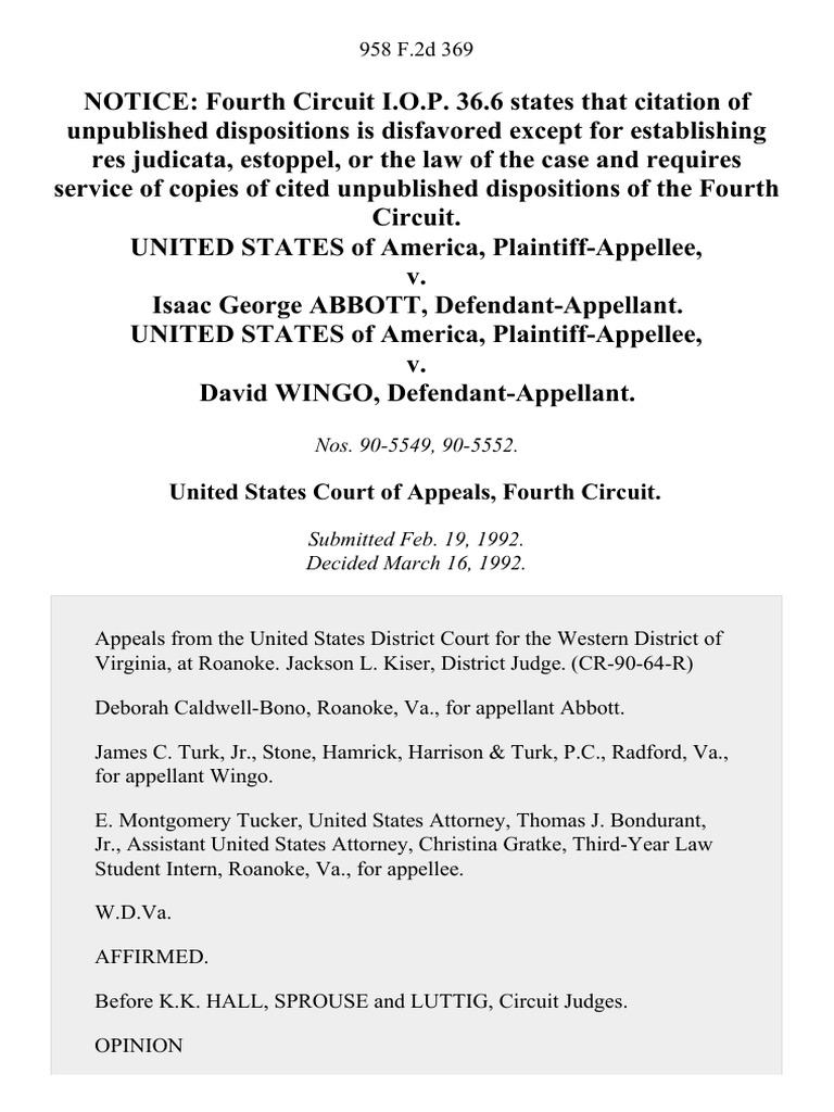 United States v. Isaac George Abbott, United States of America v. David ...