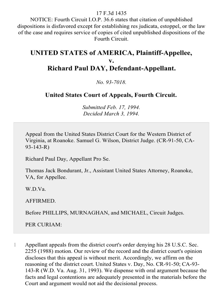 Appeal Affirmed: U.S. v. Richard Day | PDF | Social Science