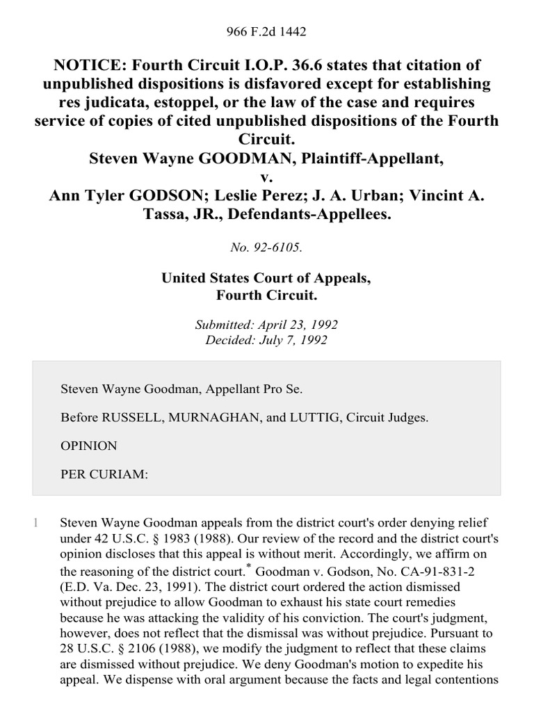 Steven Wayne Goodman v. Ann Tyler Godson Leslie Perez J. A. Urban ...