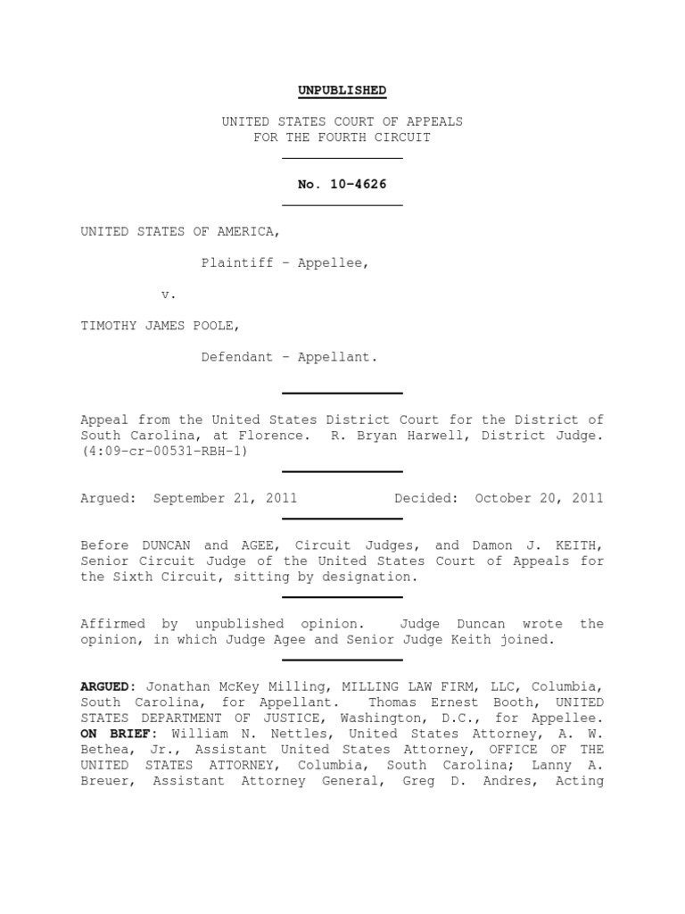 United States v. Timothy Poole, 4th Cir. (2011) | PDF | Sentence (Law ...