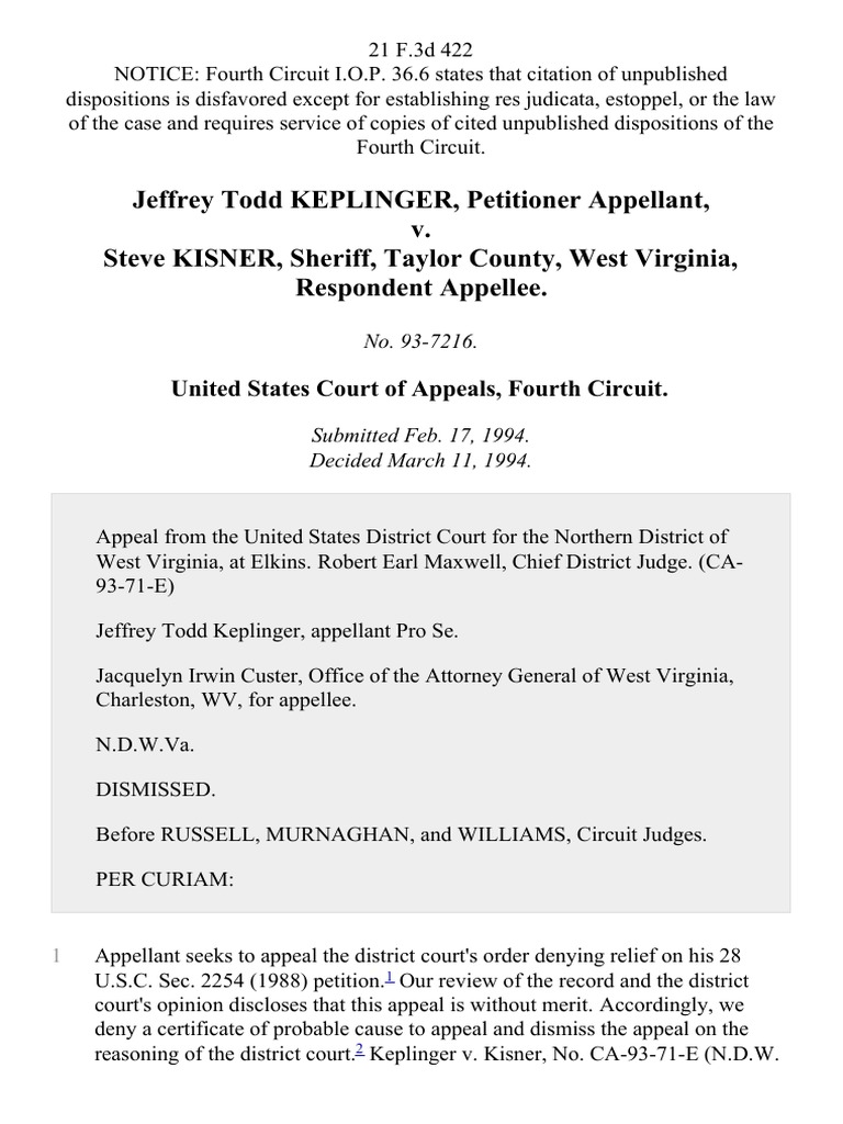 Keplinger v. Kisner Appeal Dismissed | PDF