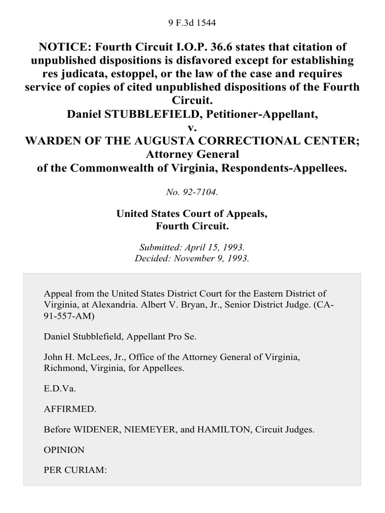 Daniel Stubblefield v. Warden of The Augusta Correctional Center ...