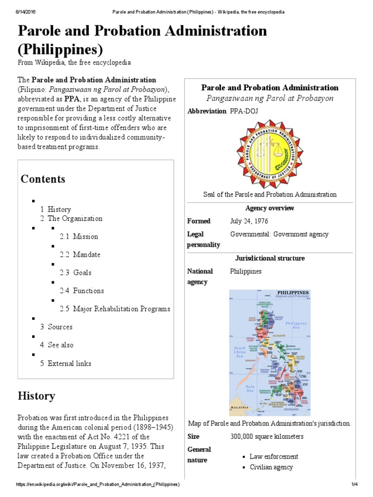 Parole and Probation Administration (Philippines) - Wikipedia, The Free ...