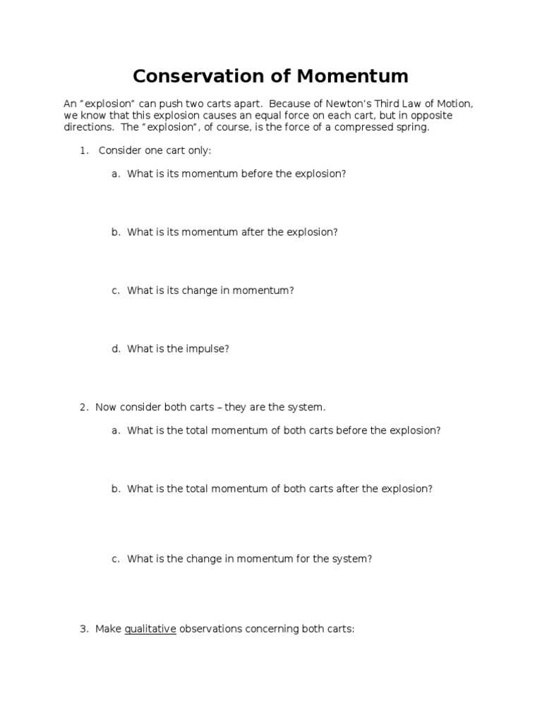 Conservation of Momentum Lab Momentum 5 | PDF | Collision | Momentum