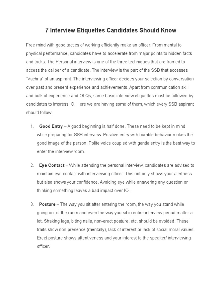 7 Interview Etiquettes Candidates Should Know: Good Entry - A Good ...