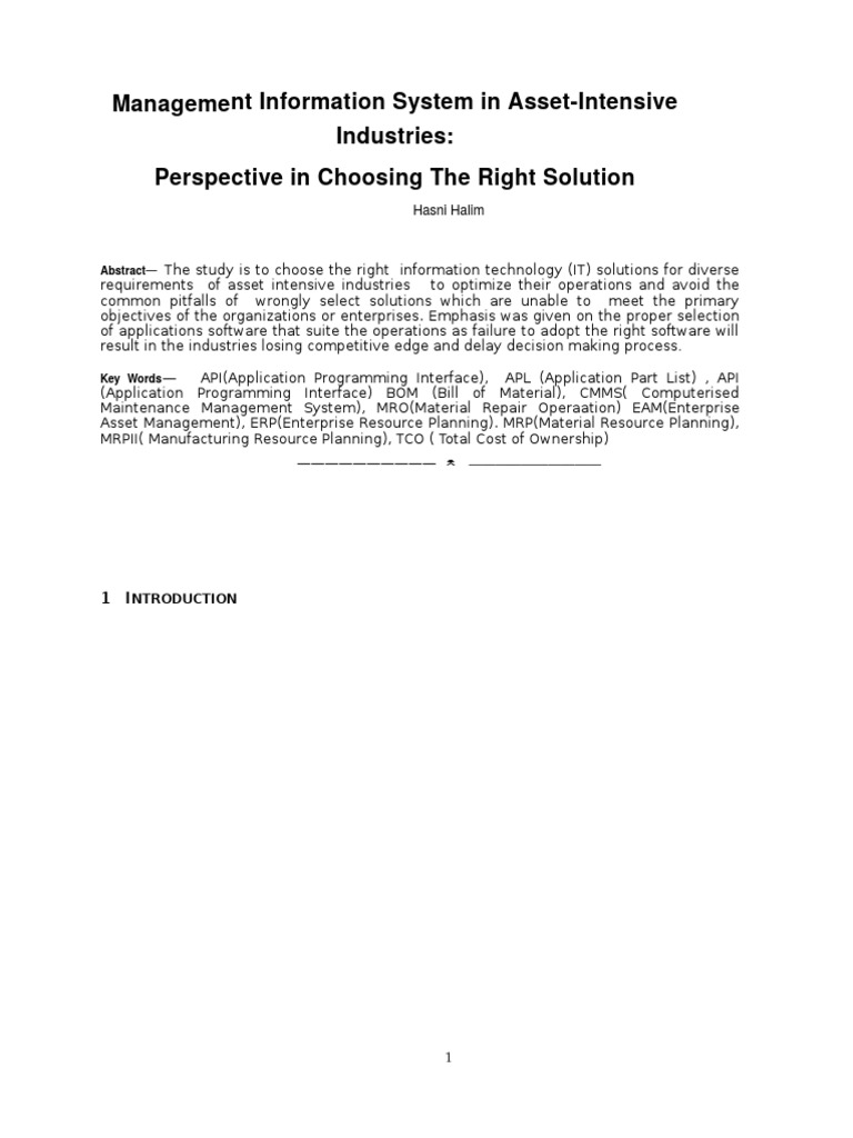 Management Information System in Asset-Intensive Industries ...