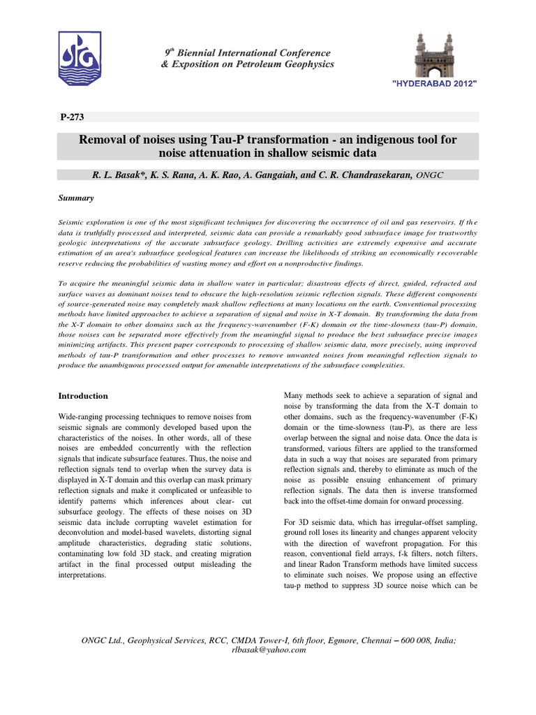 Removal of Noises Using Tau-P Transformation - An Indigenous Tool For ...