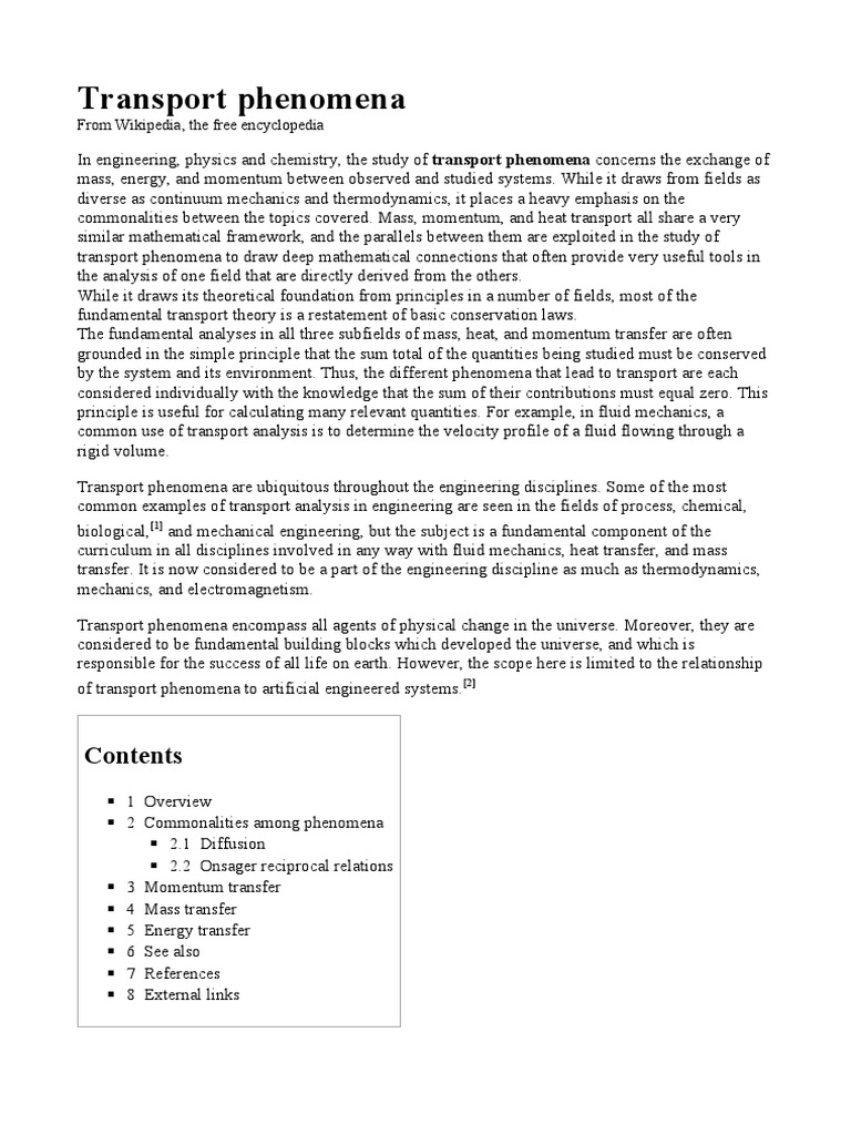 Transport Phenomena | Transport Phenomena | Diffusion