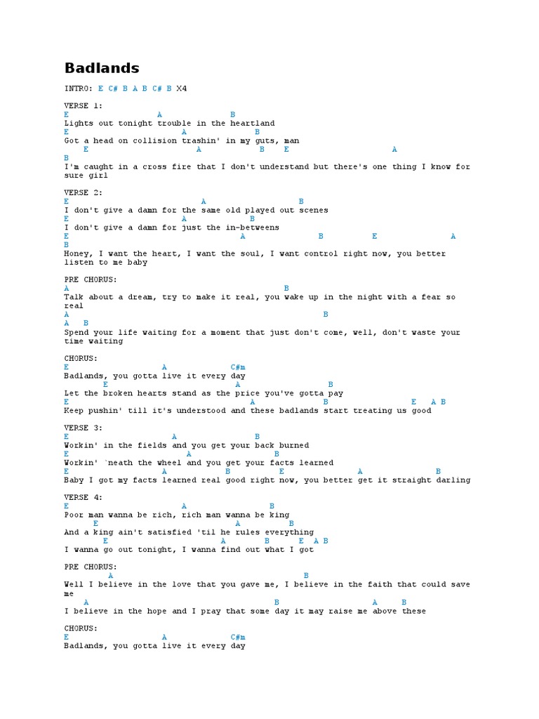 Badlands: Bruce Springsteen's Iconic Song About Life's Struggles | PDF ...