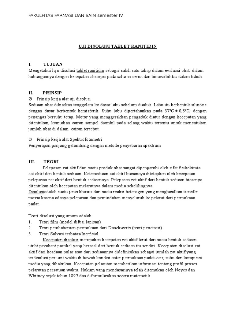 Uji Disolusi Tablet Ranitidin | PDF