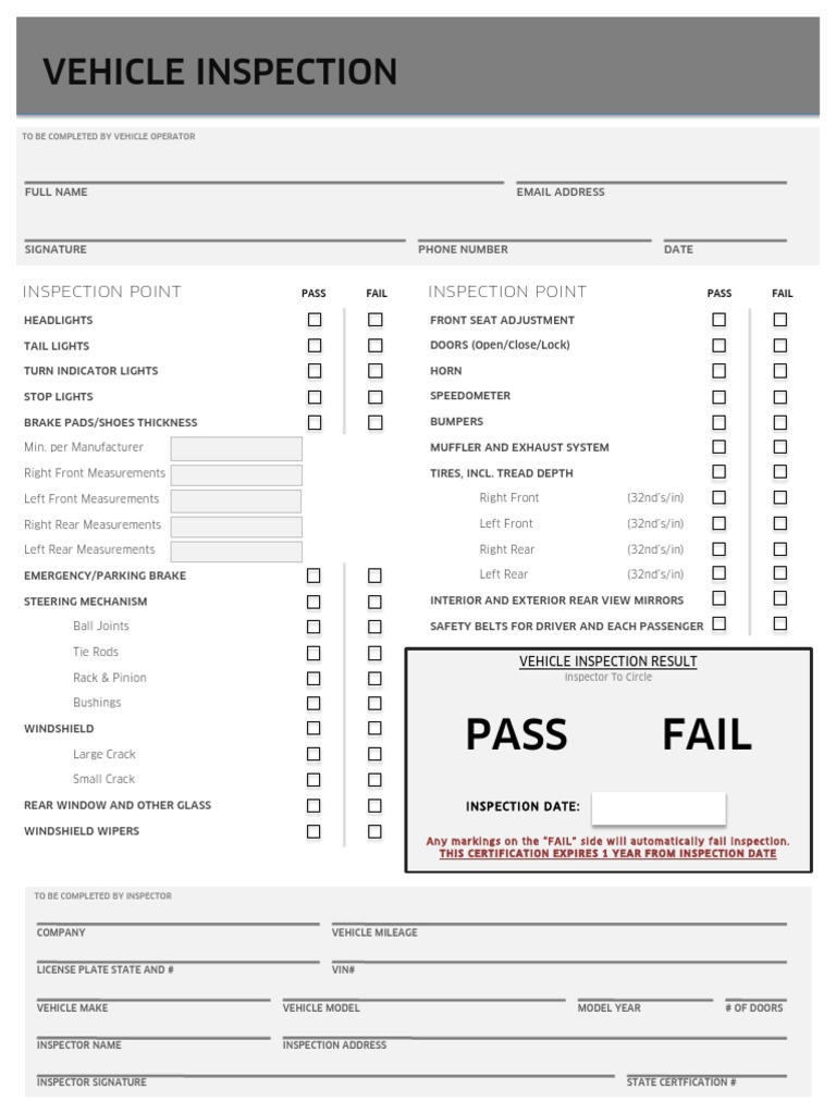 UBER Inspection Form PDF | PDF