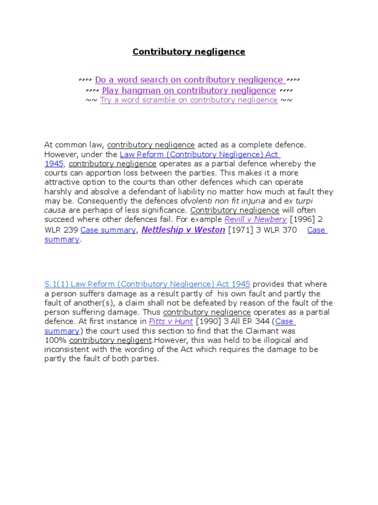 Contributory Negligence | PDF | Contributory Negligence | Negligence