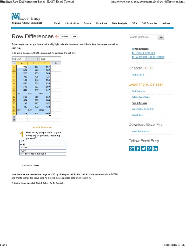 Row Differences: Excel Easy | PDF