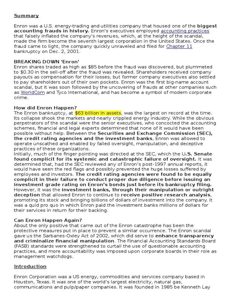 Enron Scandal Presentation | PDF | Mark To Market Accounting | Enron