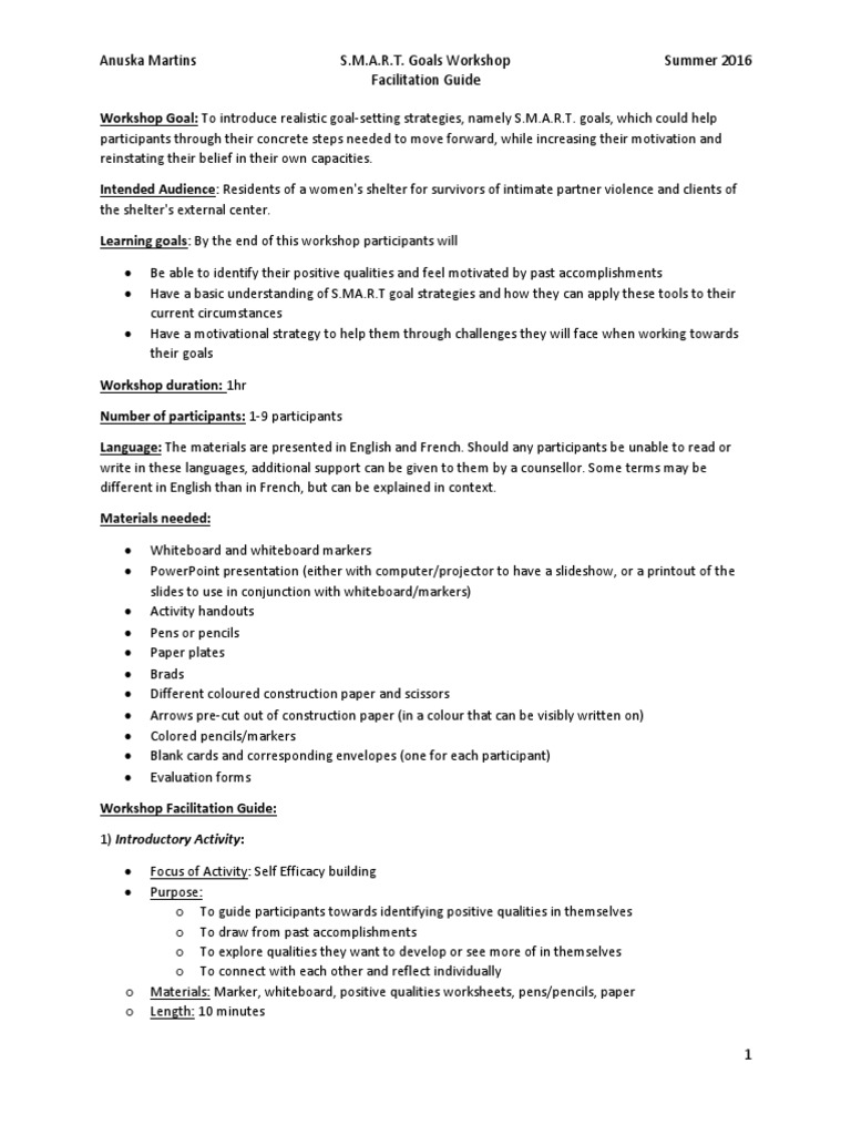 Workshop Facilitation Guide Pdf Goal Setting Motivation