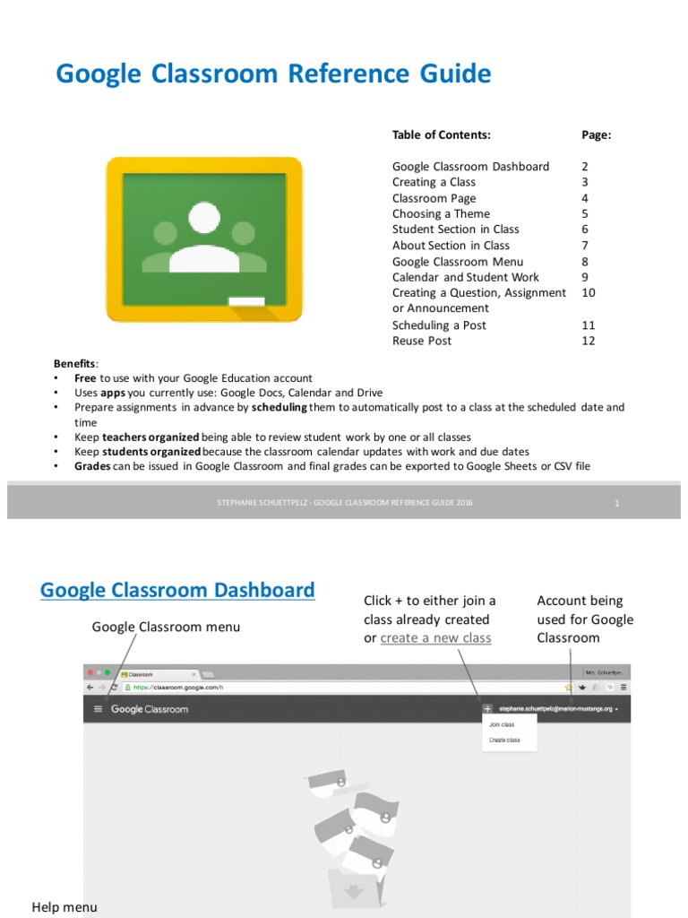Google Classroom Reference Guide: Table of Contents | Download Free PDF ...