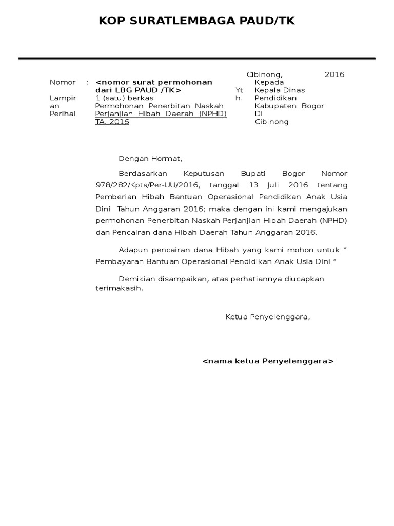 Contoh NPHD PAUD | PDF