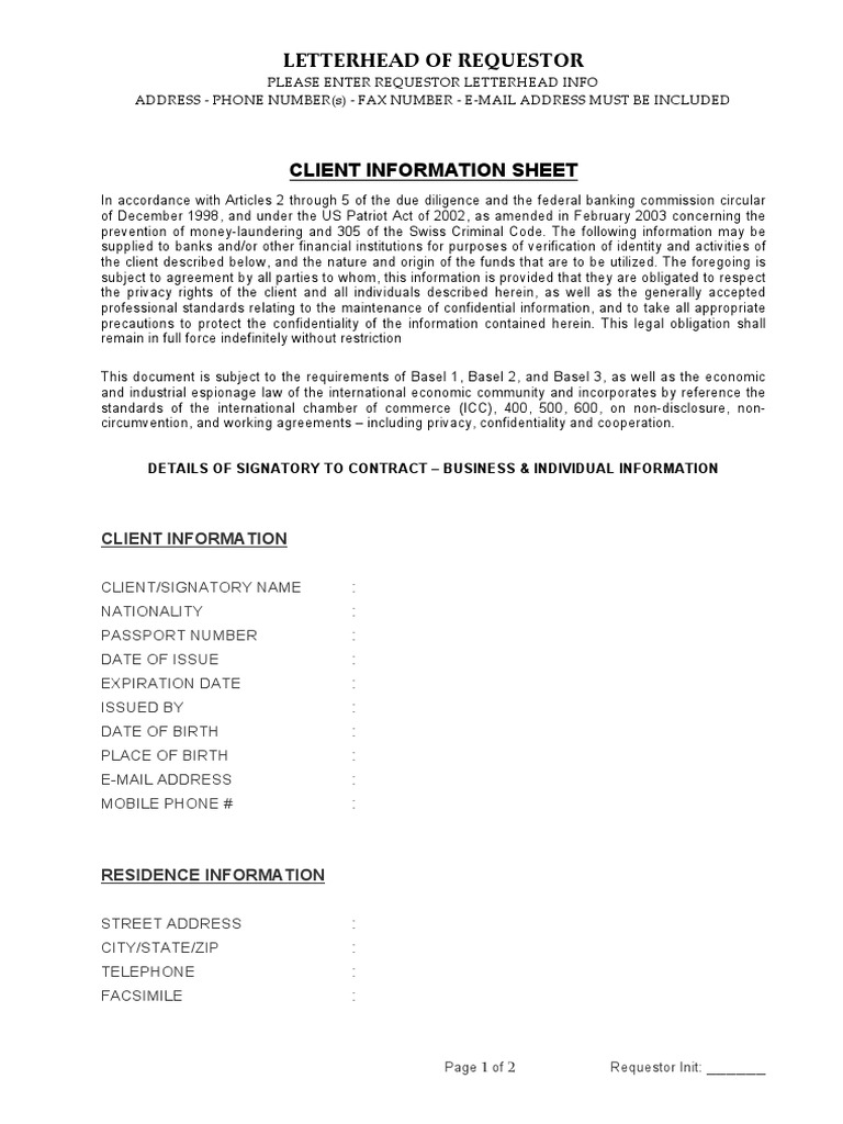 Letterhead of Requestor | PDF | Confidentiality | Patriot Act