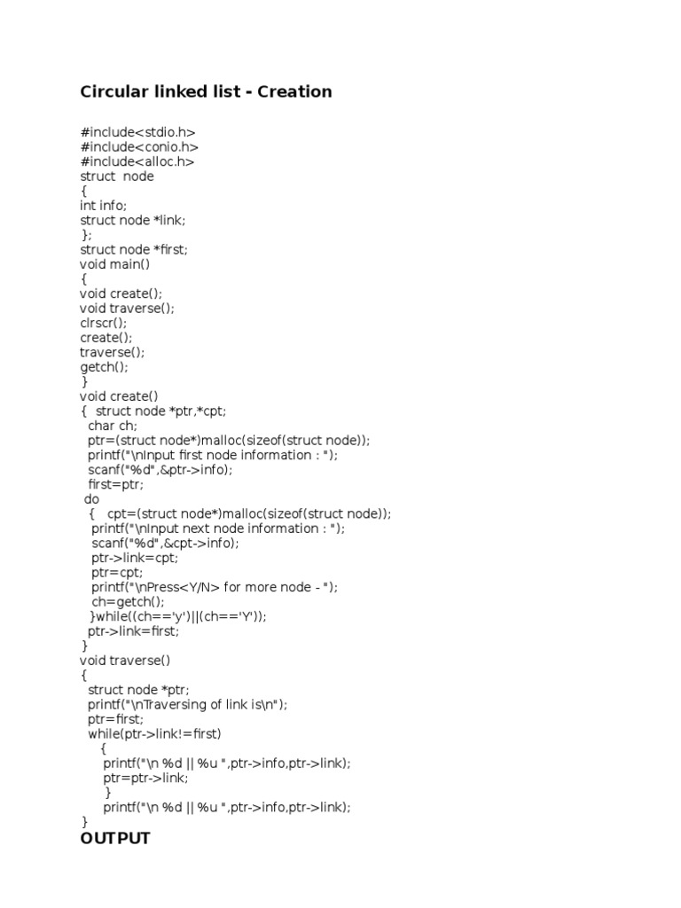Circular Linked List - Creation | PDF | Queue (Abstract Data Type ...
