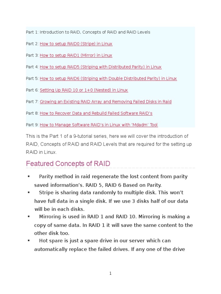 Introduction To RAID, Concepts of RAID and RAID Levels | PDF | Data Management | Classes Of ...