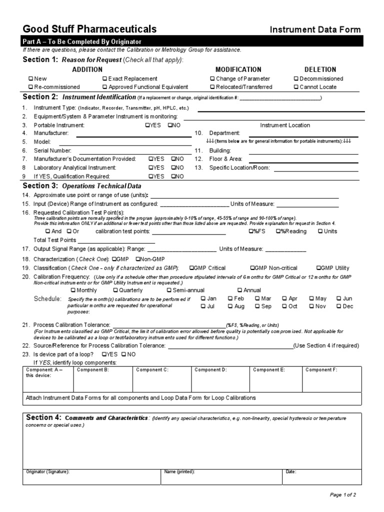 Instrument Data Form | Download Free PDF | Calibration | Metrology