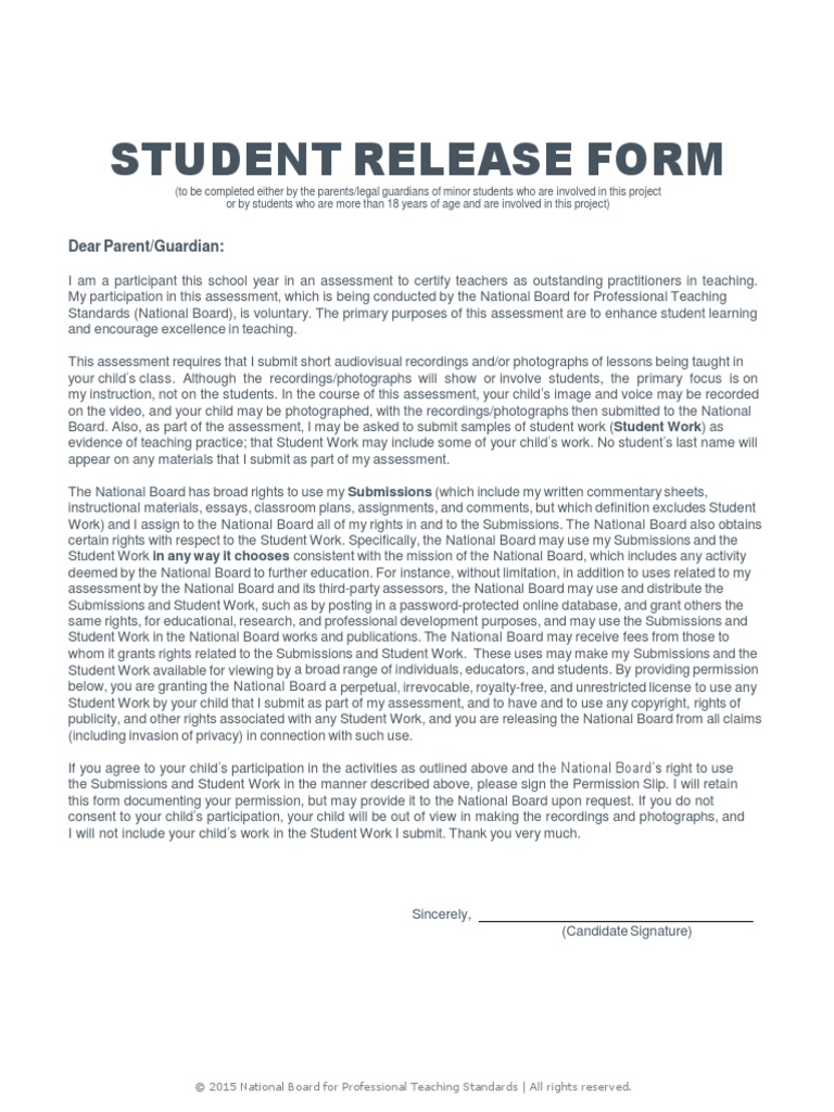 Student Release Form English Final | Download Free PDF | Educational ...