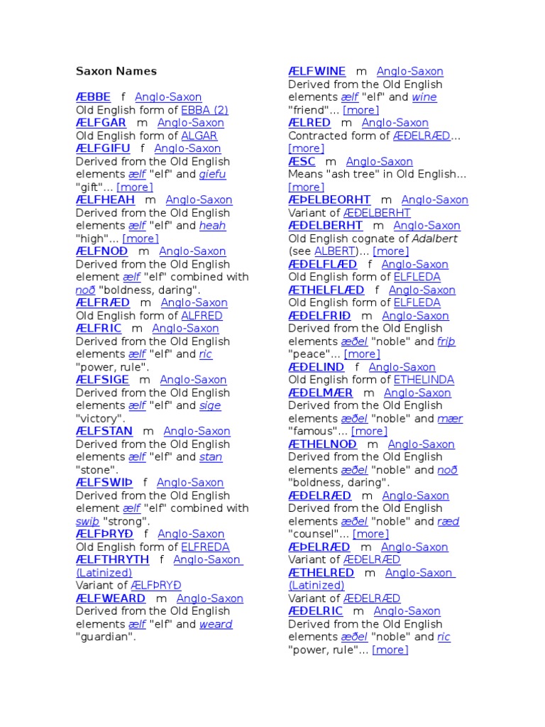 Saxon Names | Elves | Anglo Saxons