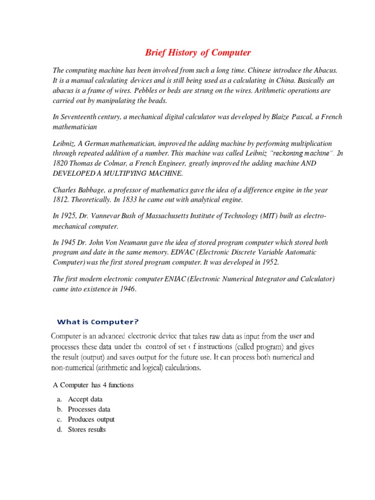 History and Functions of Computers | PDF | Printer (Computing ...