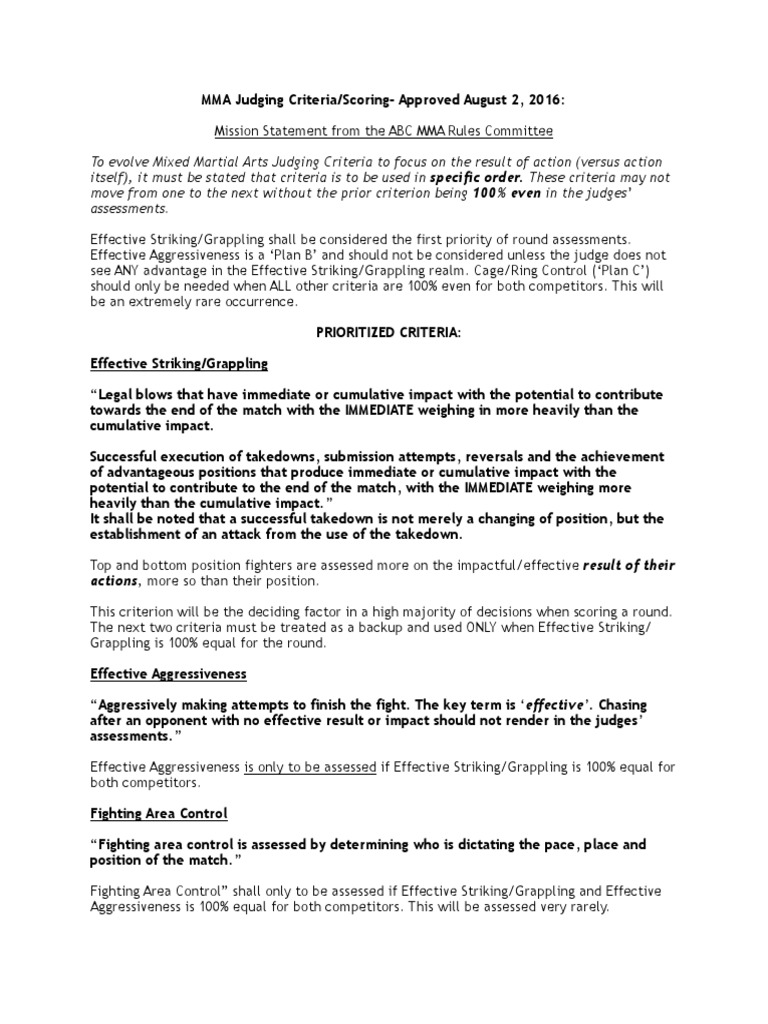 Official MMA Judging Criteria 2017 | PDF | Grappling | Mixed Martial Arts