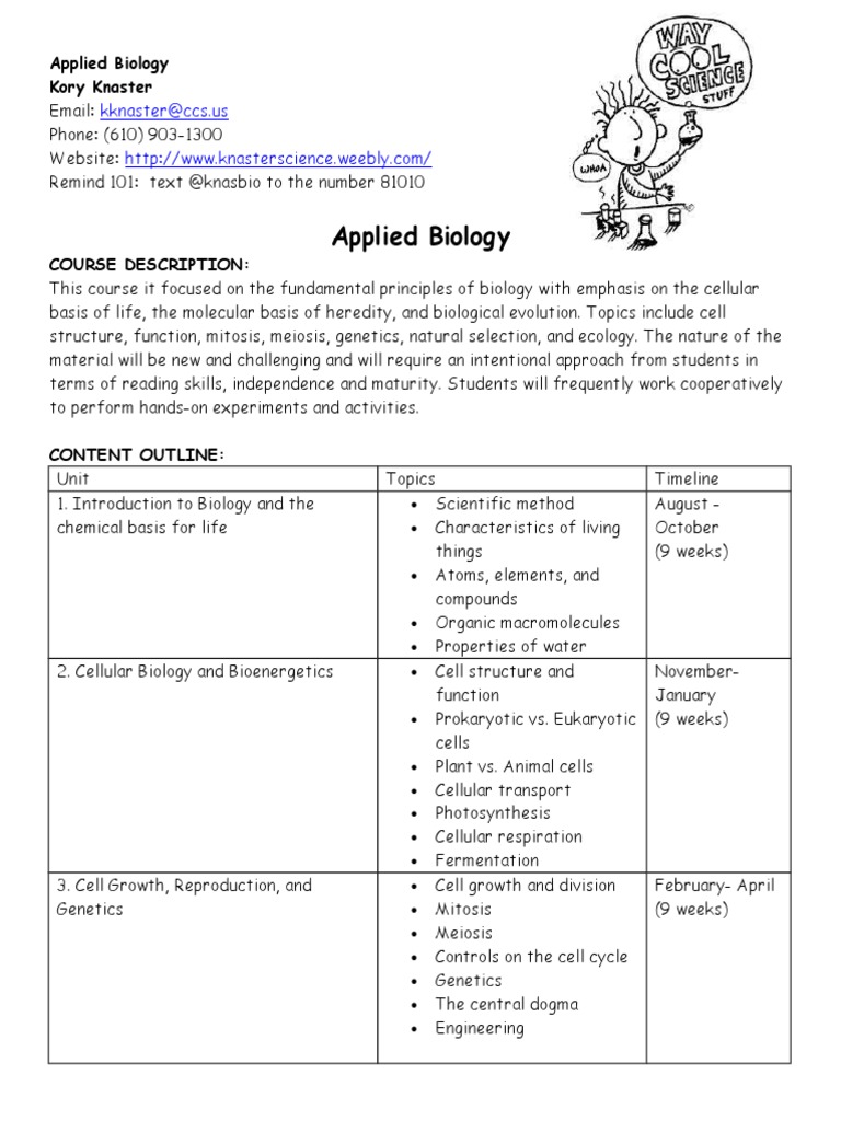 Applied Biology Syllabus | PDF | Homework | Biology