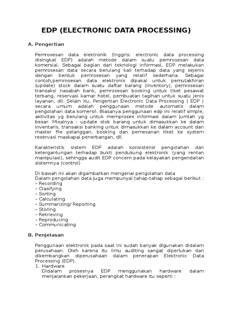 Edp (Electronic Data Processing) : A. Pengertian | PDF
