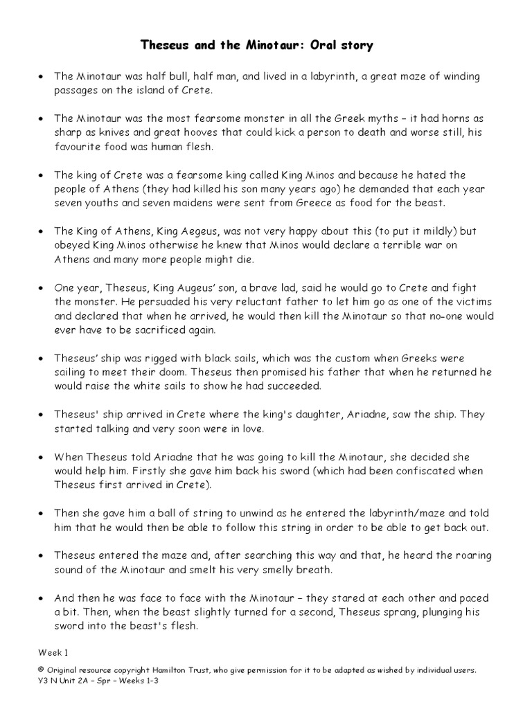 Theseus and Minotaur Oral Story | PDF | Minotaur | Theseus