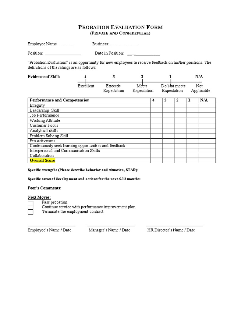 Probation Evaluation Form - Sample | PDF
